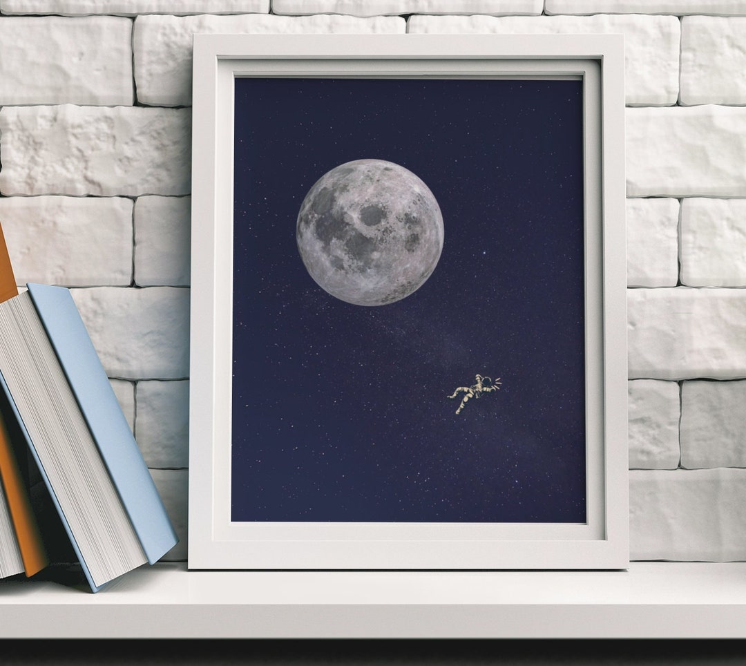 Art Print, Moon and Astronaut Art, Printable Art, Space Theme, Digital ...