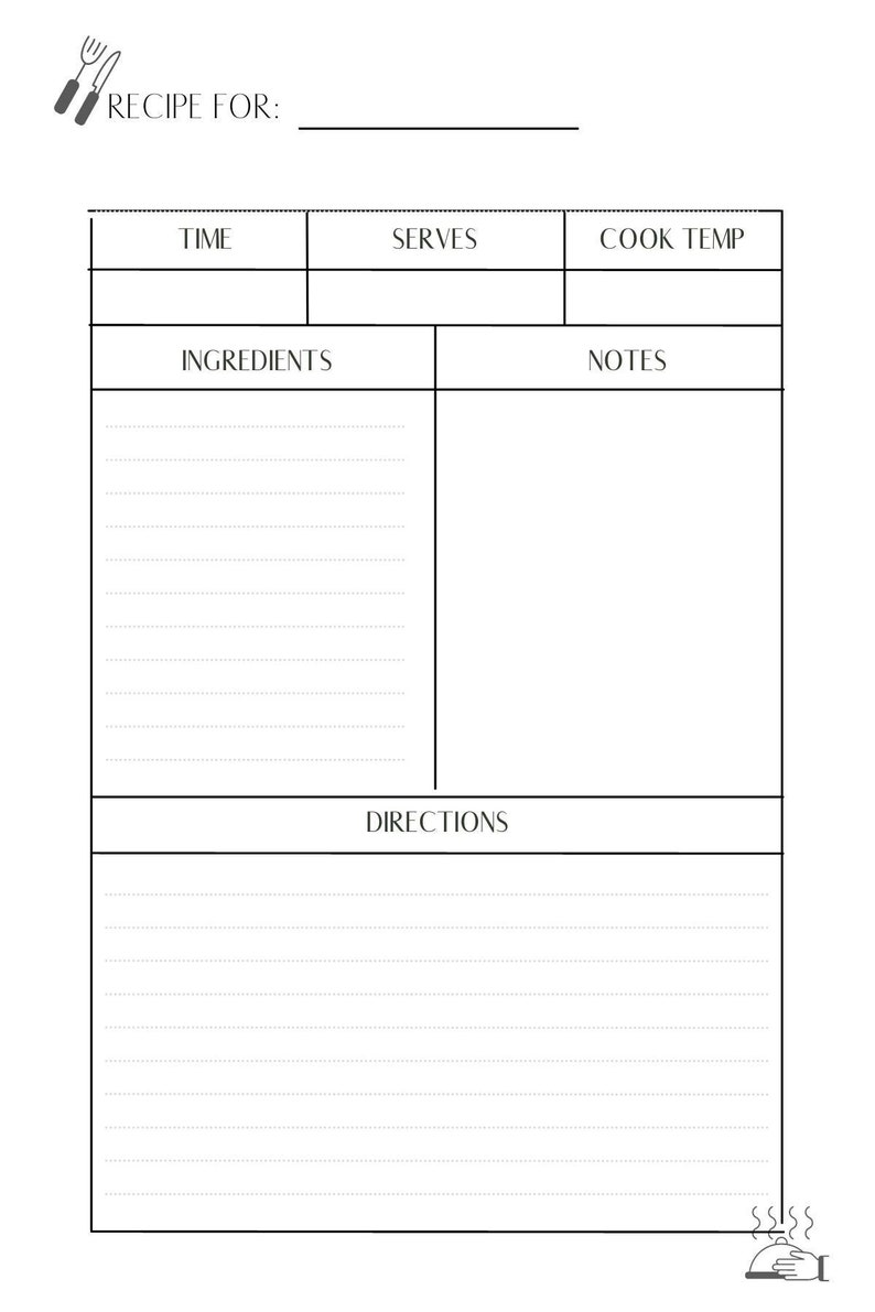 Recipe Card Printable, Blank Recipe Printable, Digital Recipe Page ...