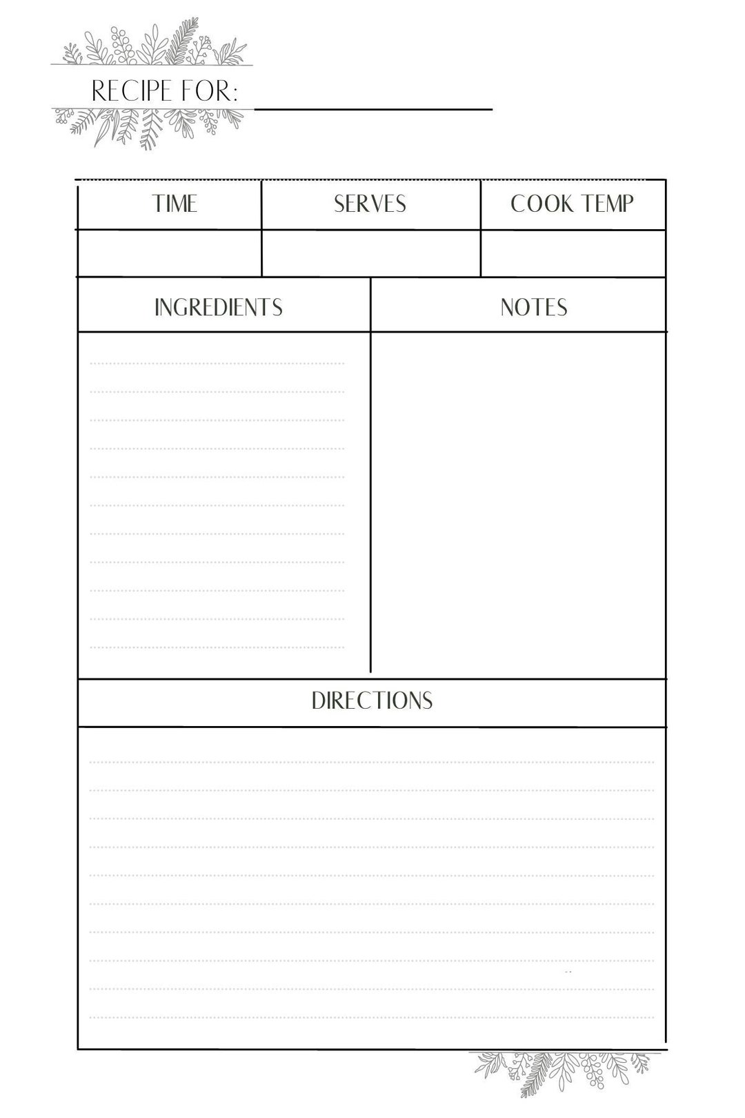Recipe Card Printable, Blank Recipe Printable, Digital Recipe Page ...