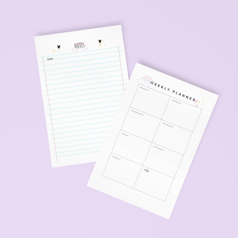 Unicorn and Rainbow Themed Printable Planner Bundle, Daily Planner ...