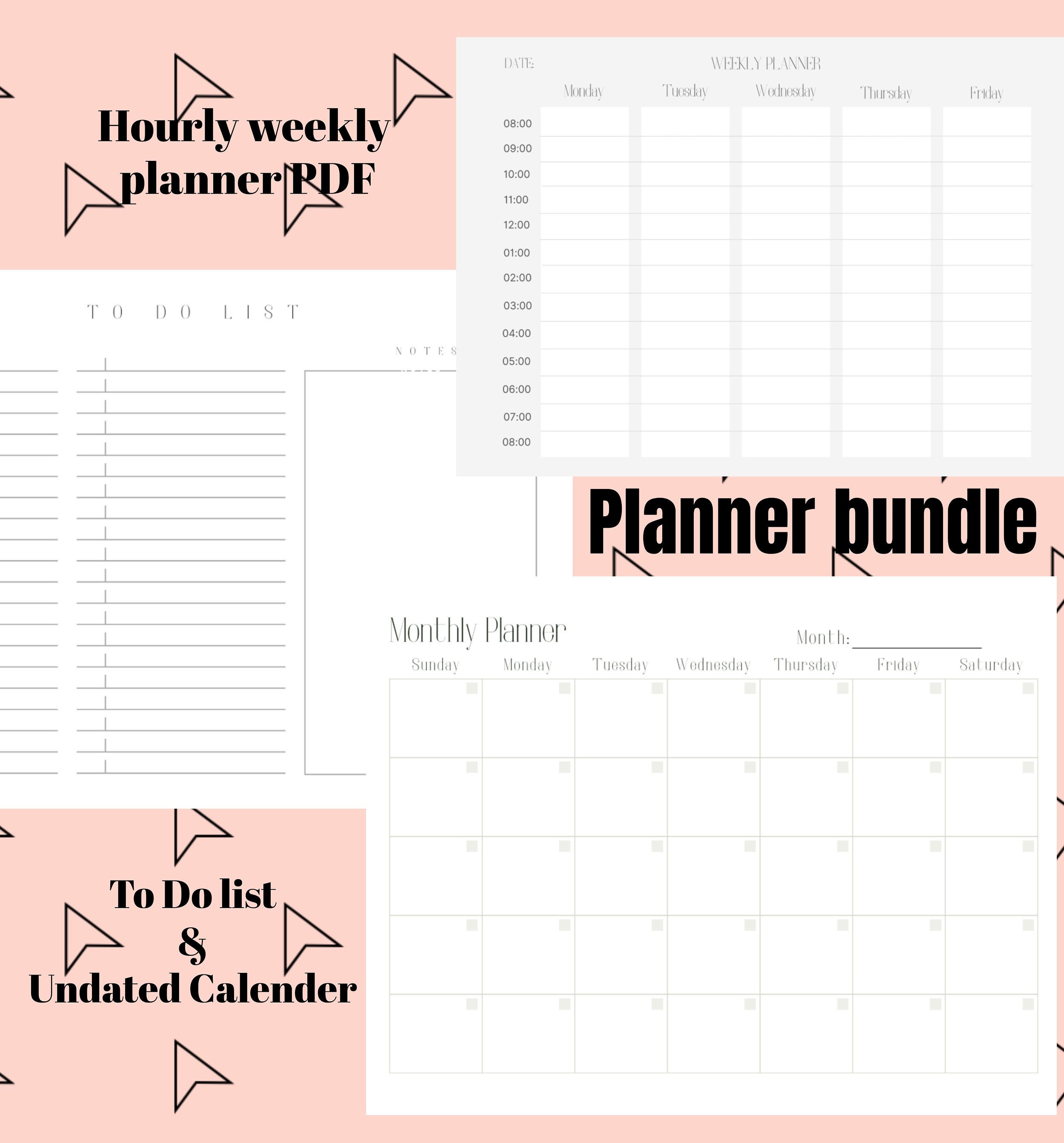 Hourly Week ,planner Bundle, Printable Page,minimalist : Stay Organized ...