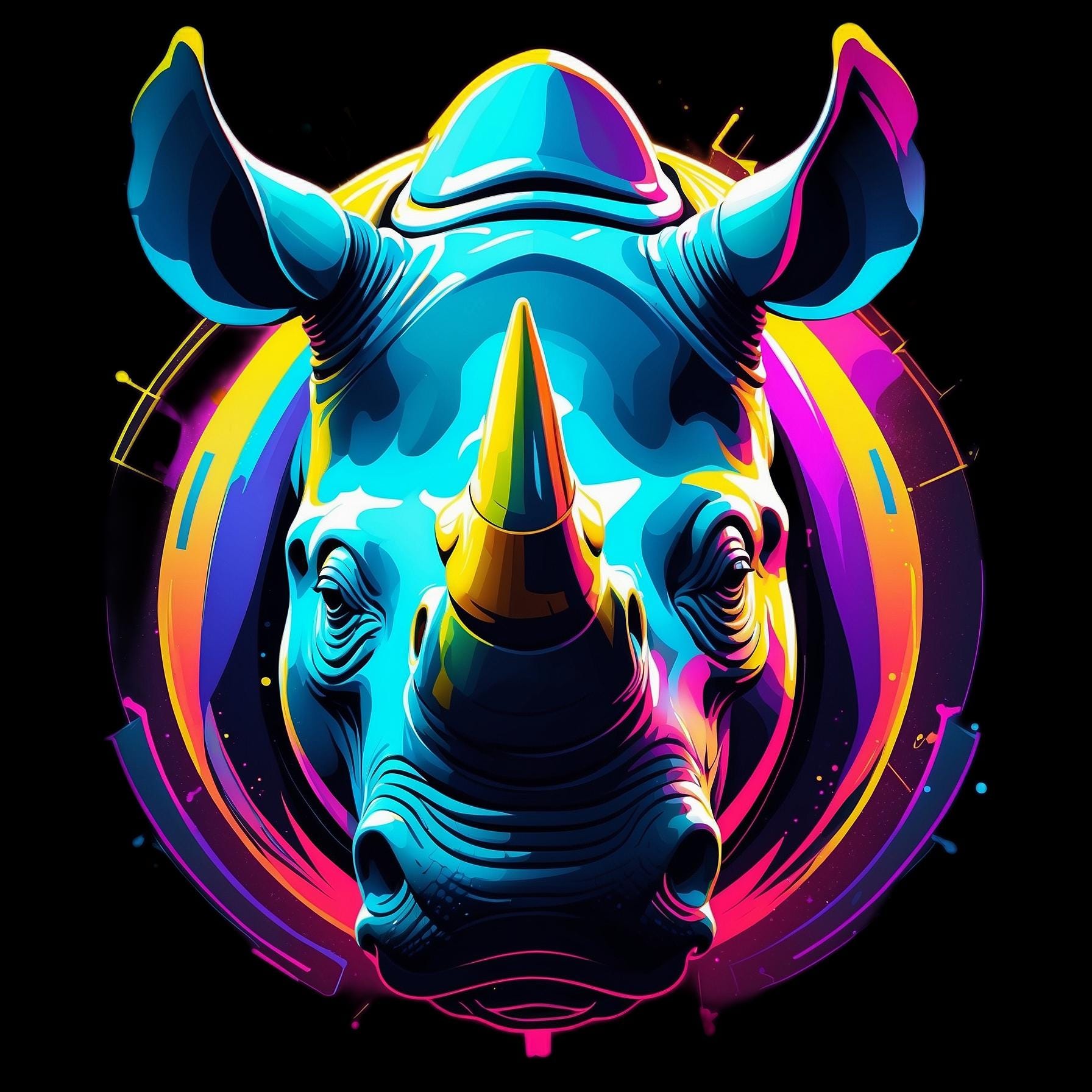 Neon Rhino PNG - Etsy