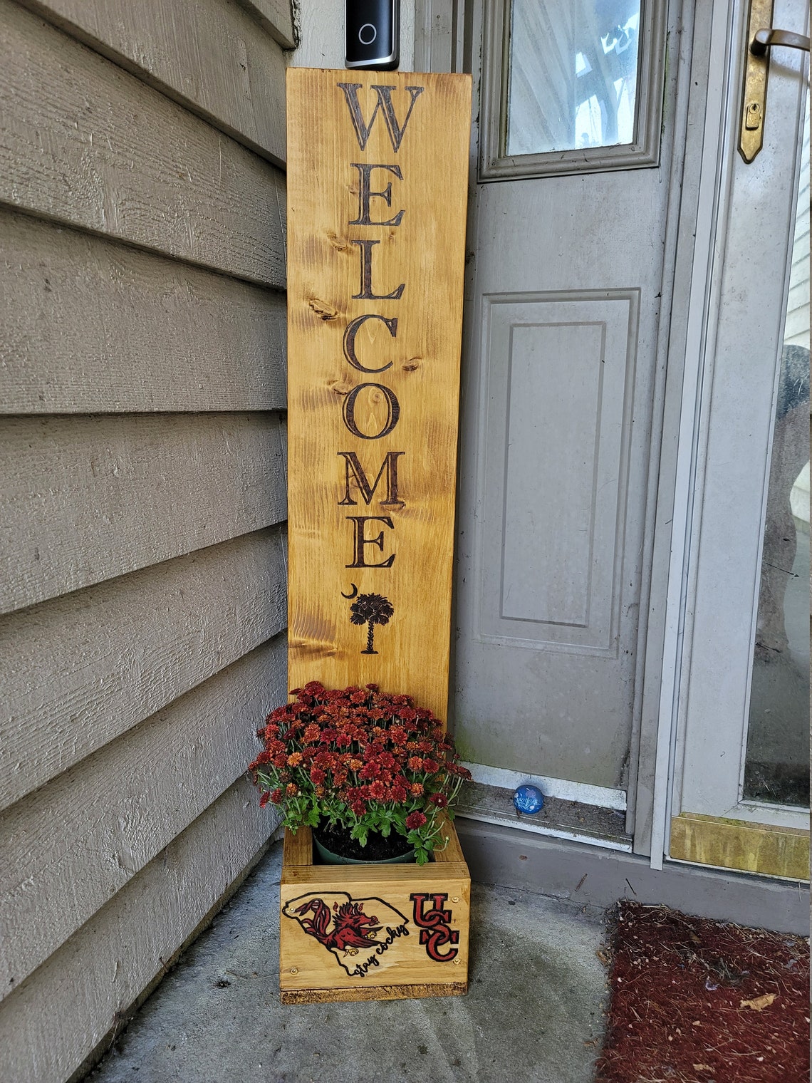 Welcome Sign With Planter WOOD BURNED - Etsy