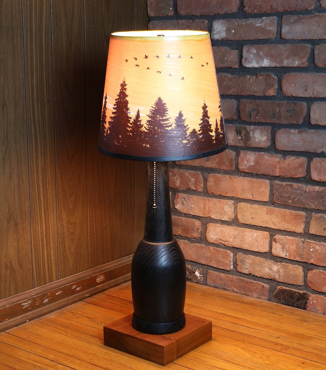 Handcrafted LED Table Lamp | Rustic Style LED Cabin Lamp I Oak Wood ...
