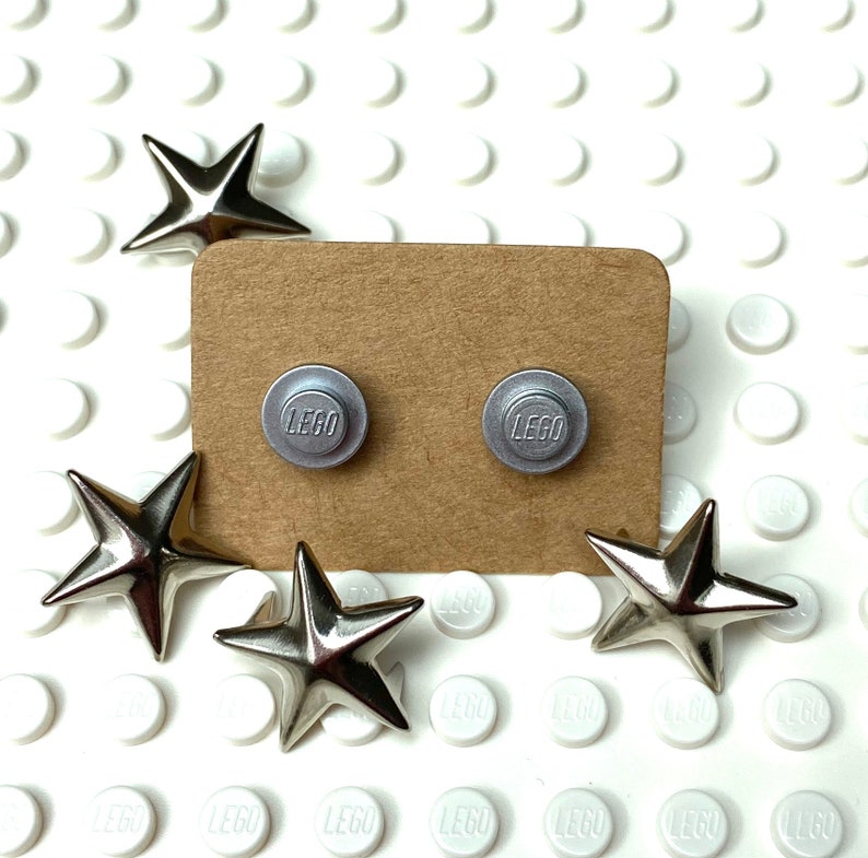 Lego Stud Earrings Metallic Silver - Etsy