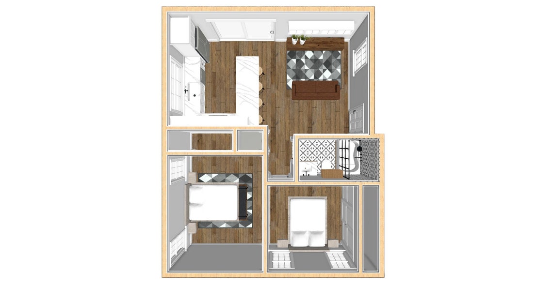 749 Square Foot | 2 Bed 1 Bath House Design Plans for Sale | PDF & DWG ...