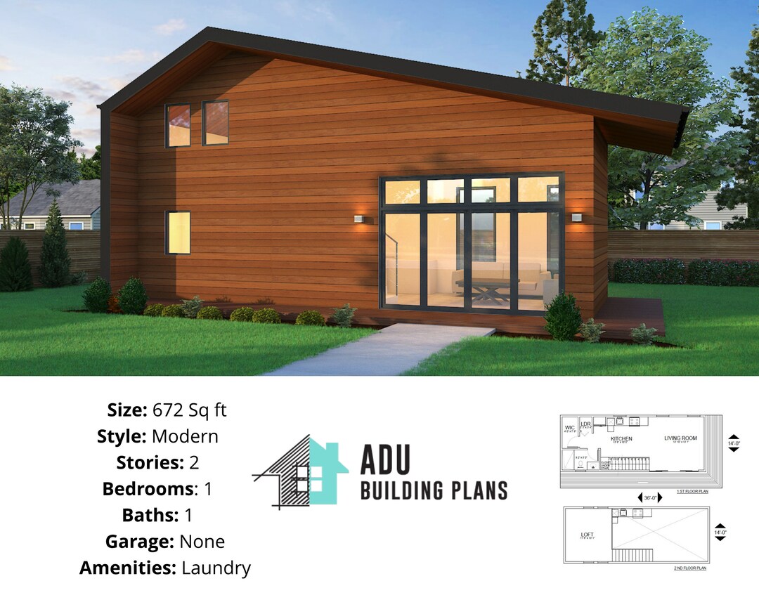 672 Square Foot | 1 Bed 1 Bath House Construction Plans for Sale | PDF ...