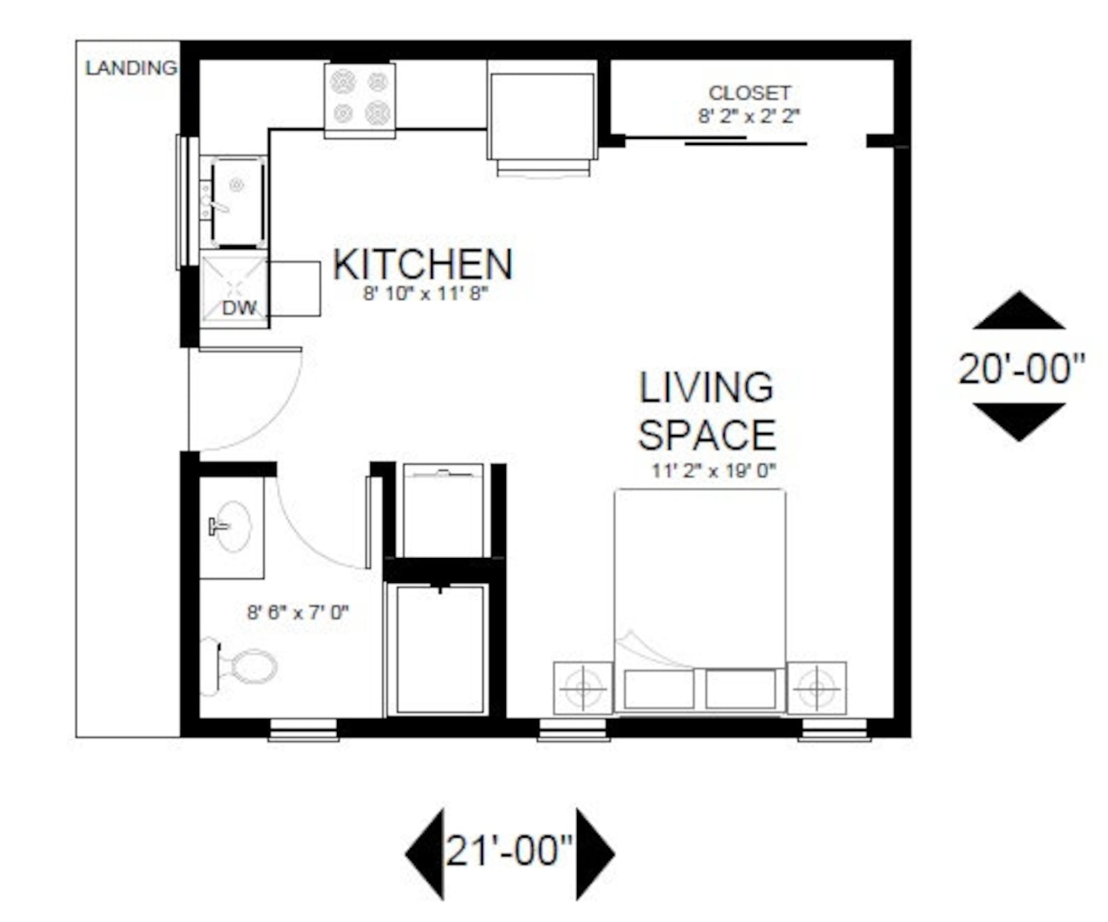 420 Square Foot | Studio House Construction Plans for Sale | PDF & CAD ...