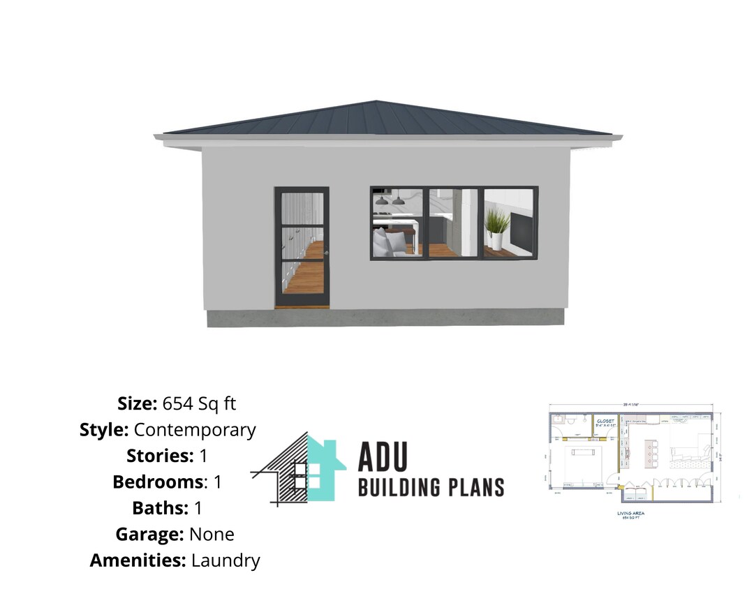 654 Square Foot | 1 Bed 1 Bath House Design Plans for Sale | PDF & DWG ...