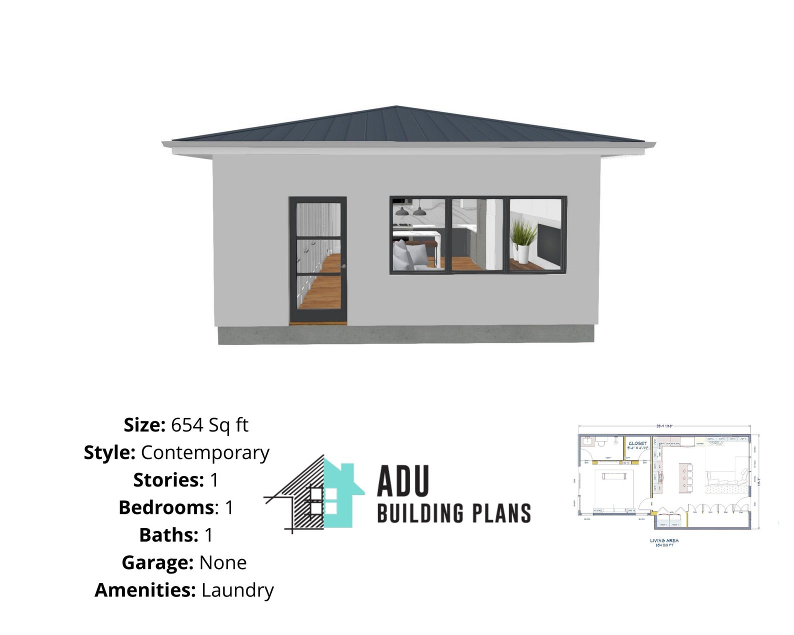 654 Square Foot 1 Bed 1 Bath House Design Plans for Sale - Etsy