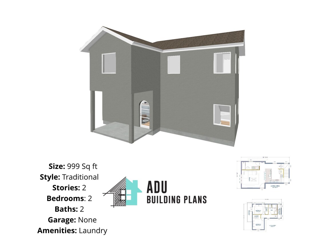 999 Square Foot 2 Bed 2 Bath House Design Plans for Sale PDF & DWG ...
