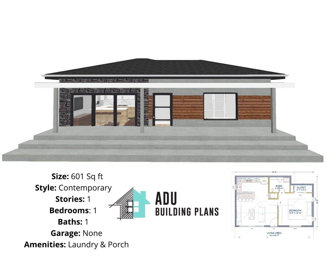 601 Square Foot | 1 Bed 1 Bath House Design Plans for Sale | PDF & DWG ...