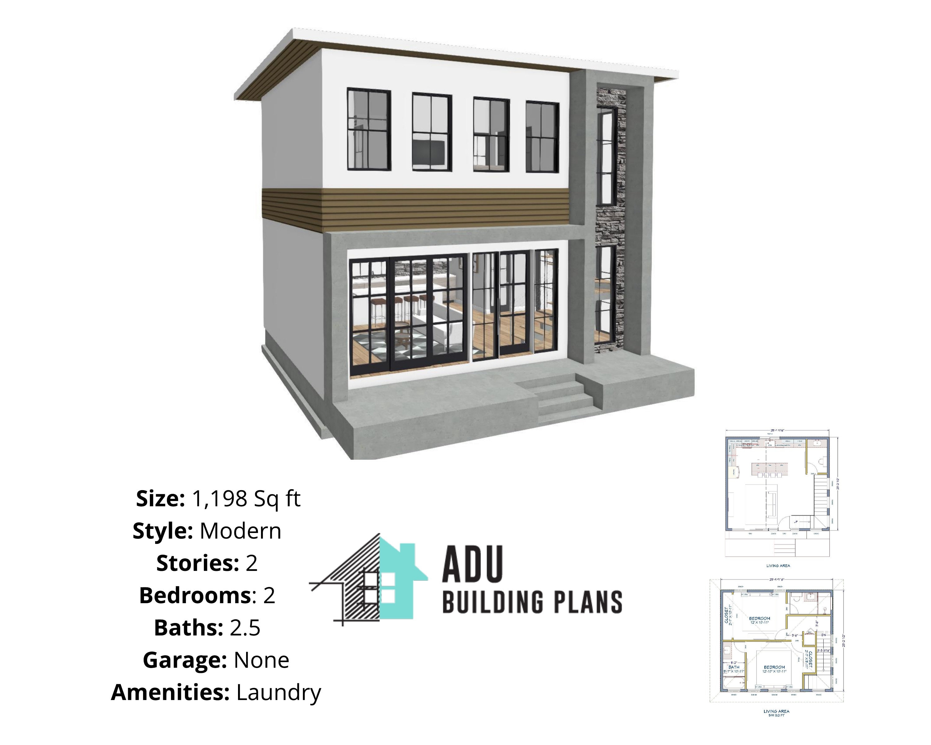 1,198 Square Foot | 2 Bedrooms 2.5 Bathrooms House Design Plans for ...