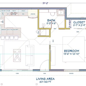 601 Square Foot | 1 Bed 1 Bath House Design Plans for Sale | PDF & DWG ...
