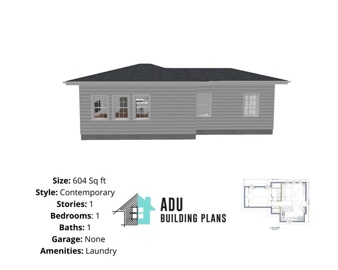 604 Square Foot | 1 Bed 1 Bath House Design Plans for Sale | PDF & DWG ...