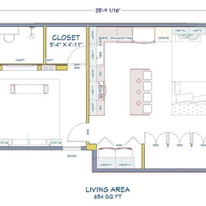 654 Square Foot | 1 Bed 1 Bath House Design Plans for Sale | PDF & DWG ...