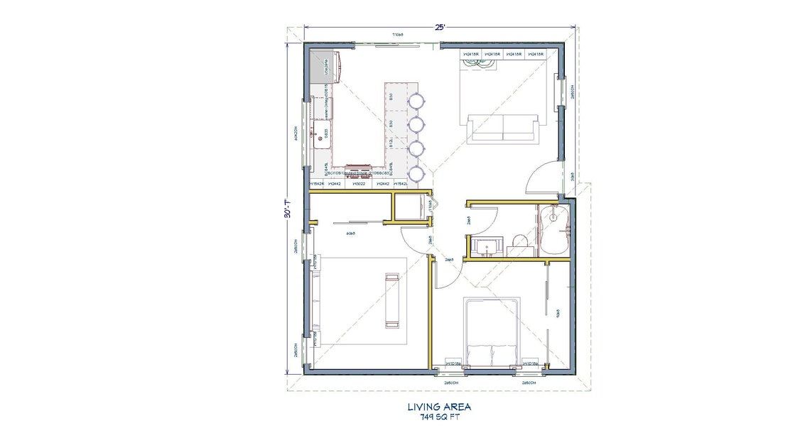 749 Square Foot | 2 Bed 1 Bath House Design Plans for Sale | PDF & DWG ...