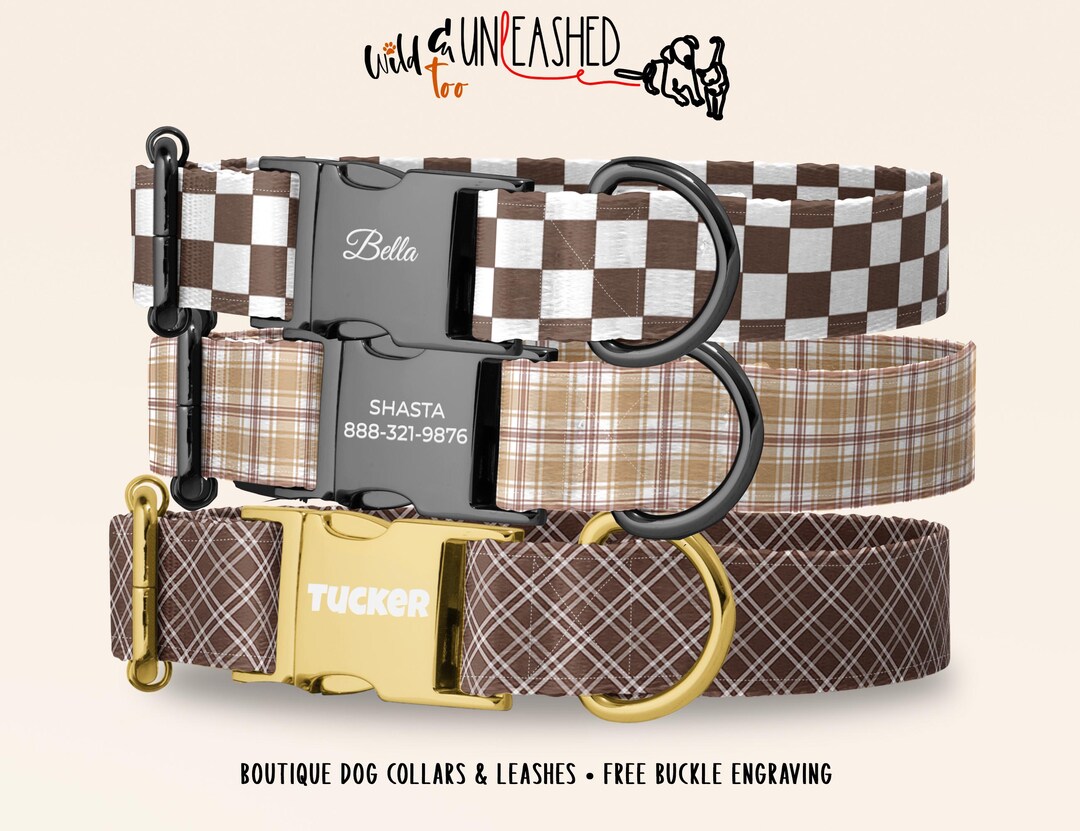 Chocolate Brown Plaid and Check Pattern Collar, Personalized Gingham ...