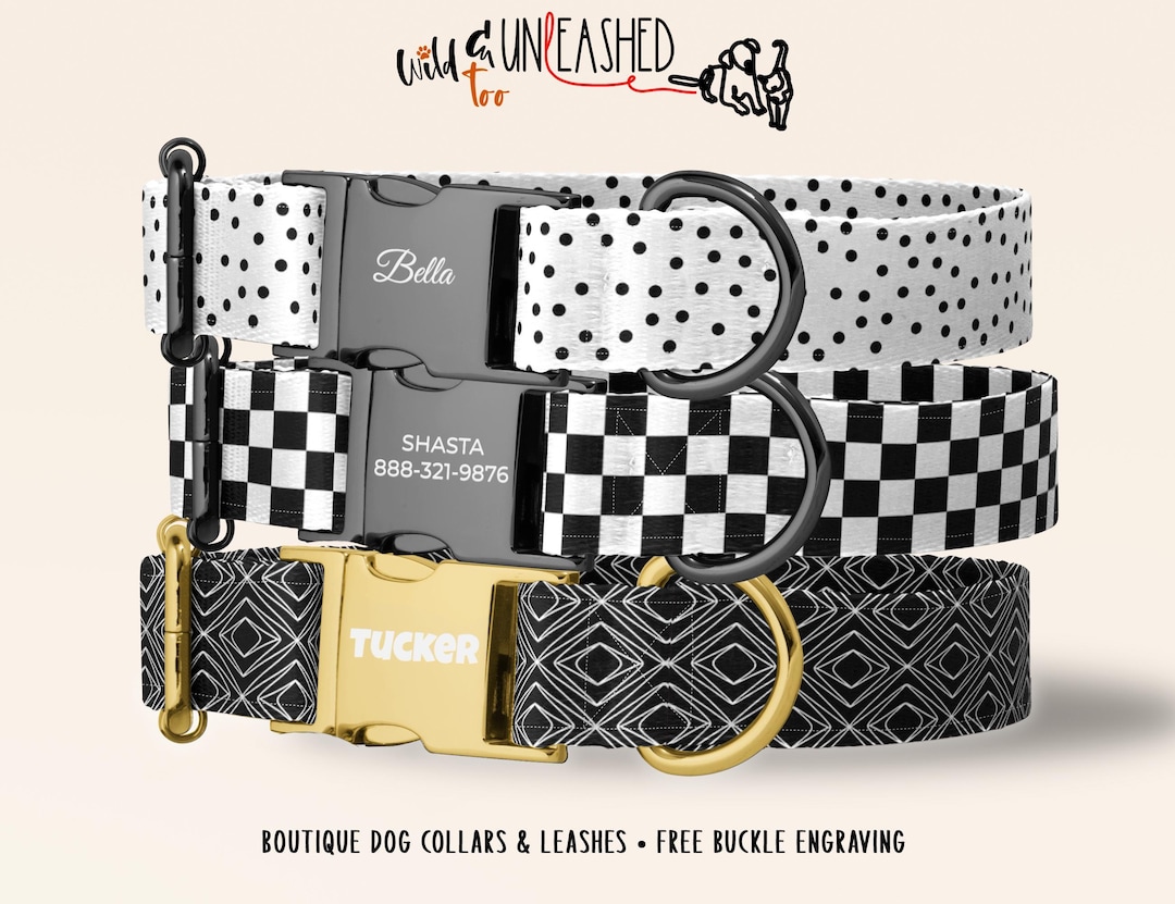 Black and White Dog Collar, Personalized Boutique Pet Accessory With ...