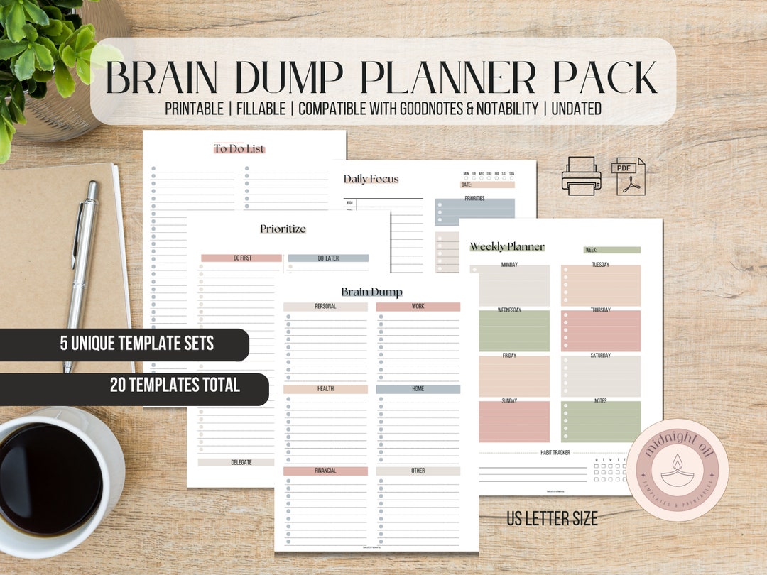 Brain Dump Planner Pack. Printable, Fillable, and Digital Use. Daily ...