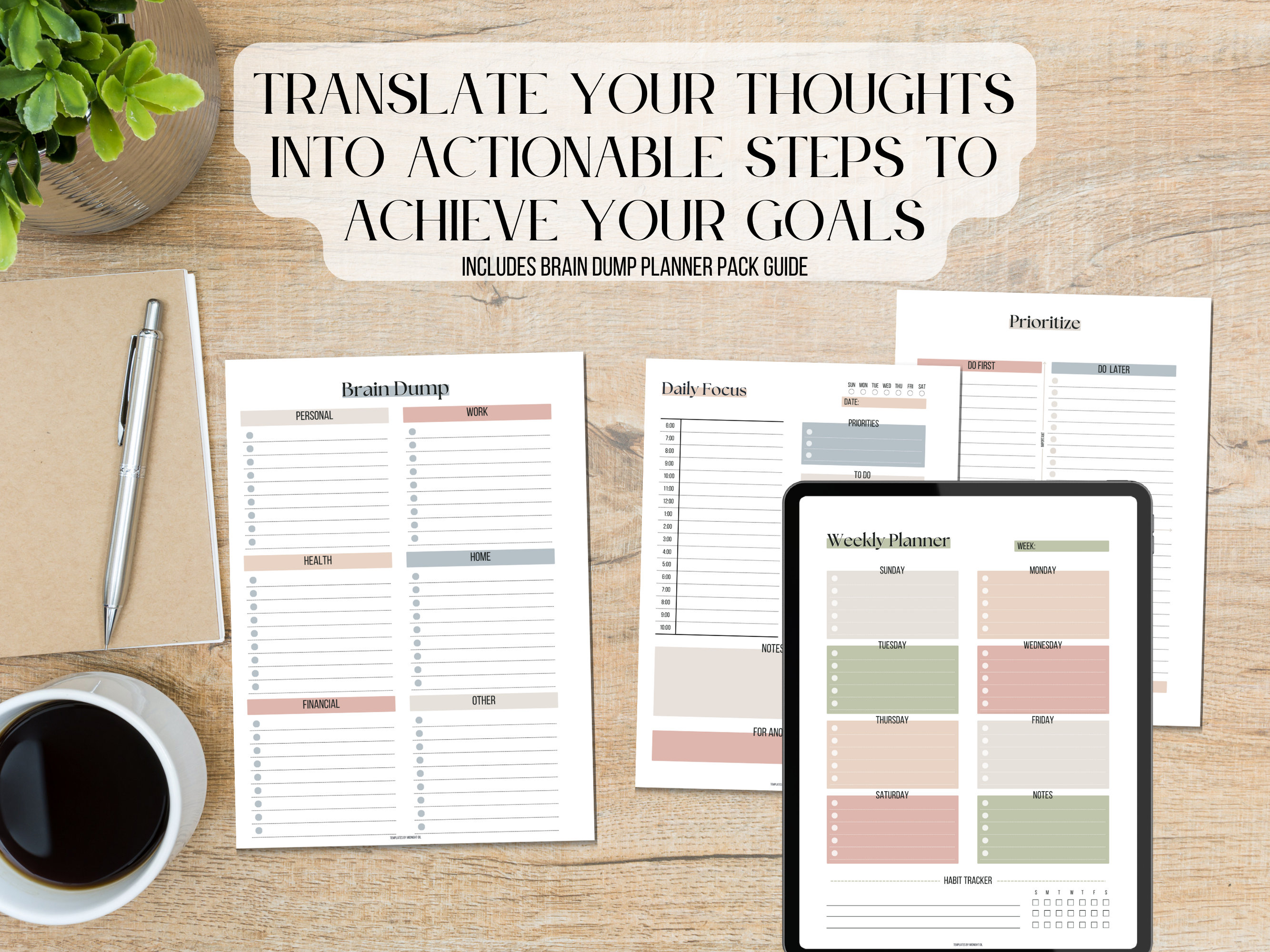 Brain Dump Planner Pack. Printable, Fillable, and Digital Use. Daily ...
