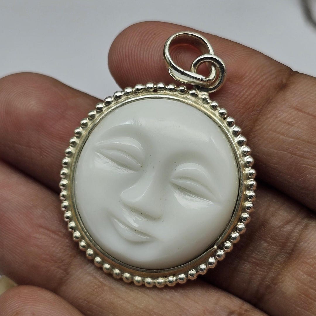 Natural Bone Moon Face Pendant 925 Solid Silver Pendant Moon Face ...