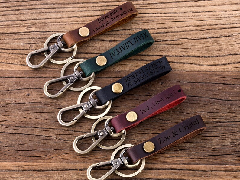 Custom Leather Keychain Personalized Name Leather Keychain Etsy