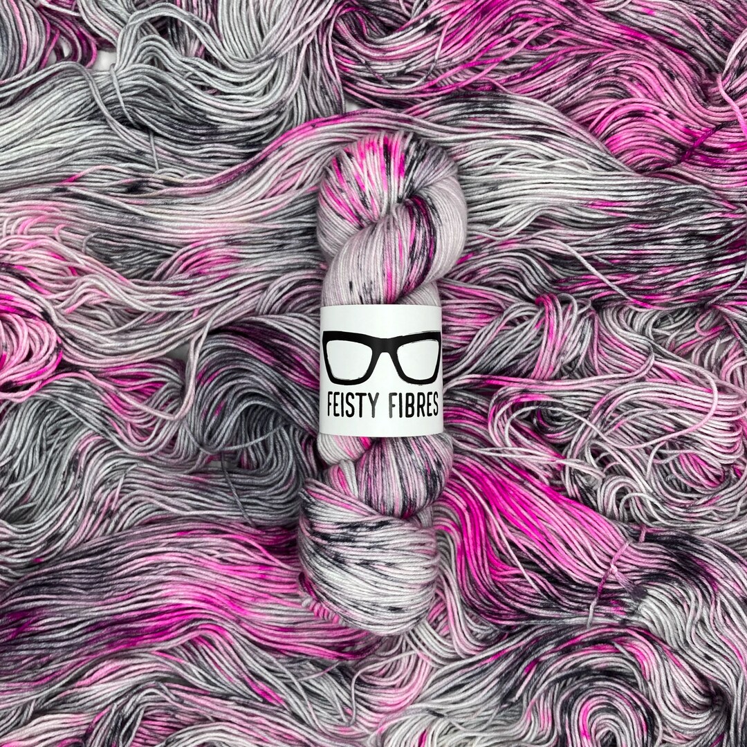 Funky but Chic DK Yarn Grey With Black and Neon Florescent Pink ...