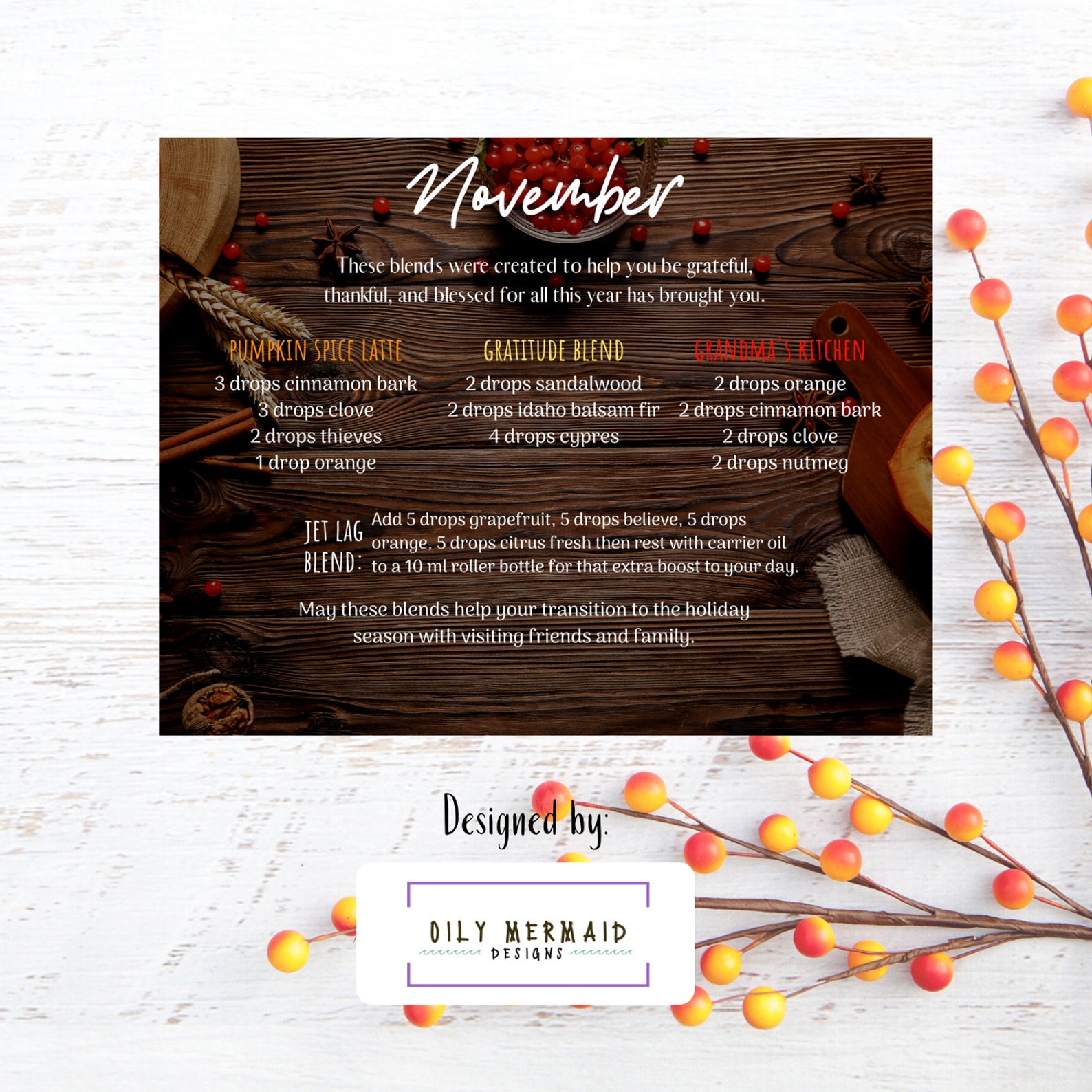 November Diffuser Blends Postcard, Young Living Diffuser Blend Postcard ...