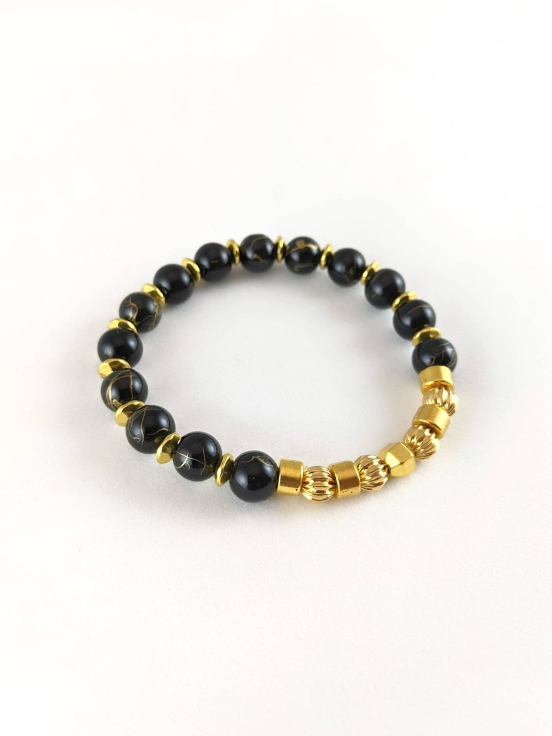 Black and Gold Bead Bracelet - Etsy