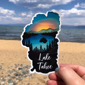 Lake Tahoe Sticker, Emerald Bay Sticker, Blue Sunset Mountain, Trees ...