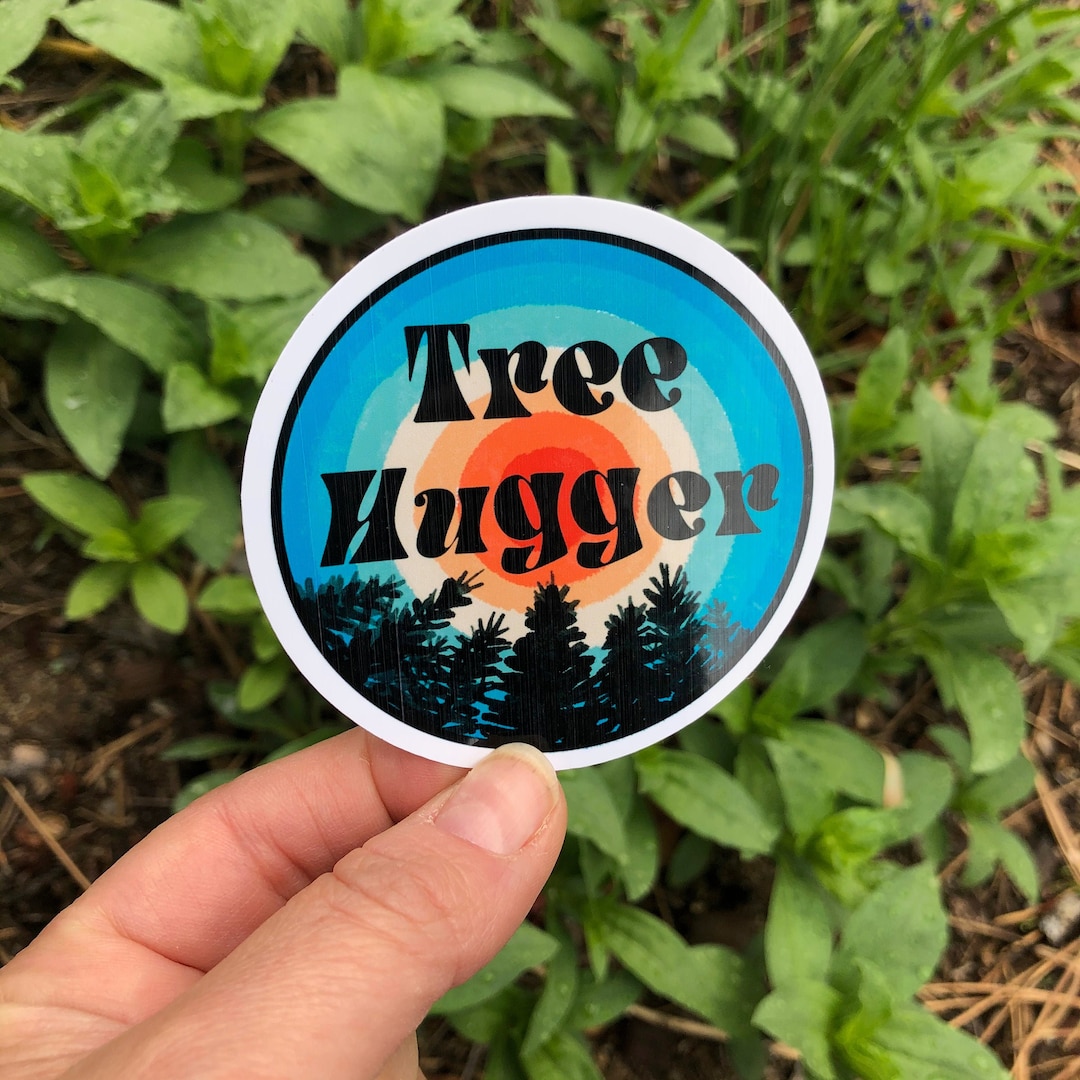 Tree Hugger Sticker, Rainbow Sticker, Hippy Sticker, Retro Sticker, Die ...