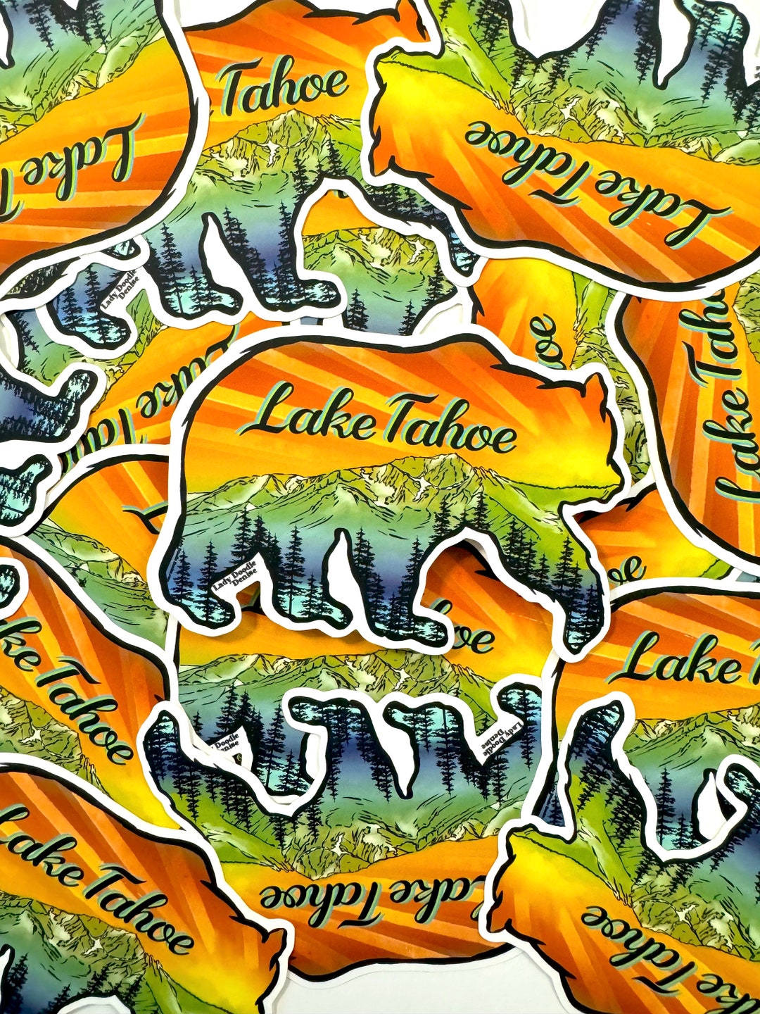 Lake Tahoe Bear Sunset Sticker, Tahoe Blue Bear Sticker, MT Tallac ...