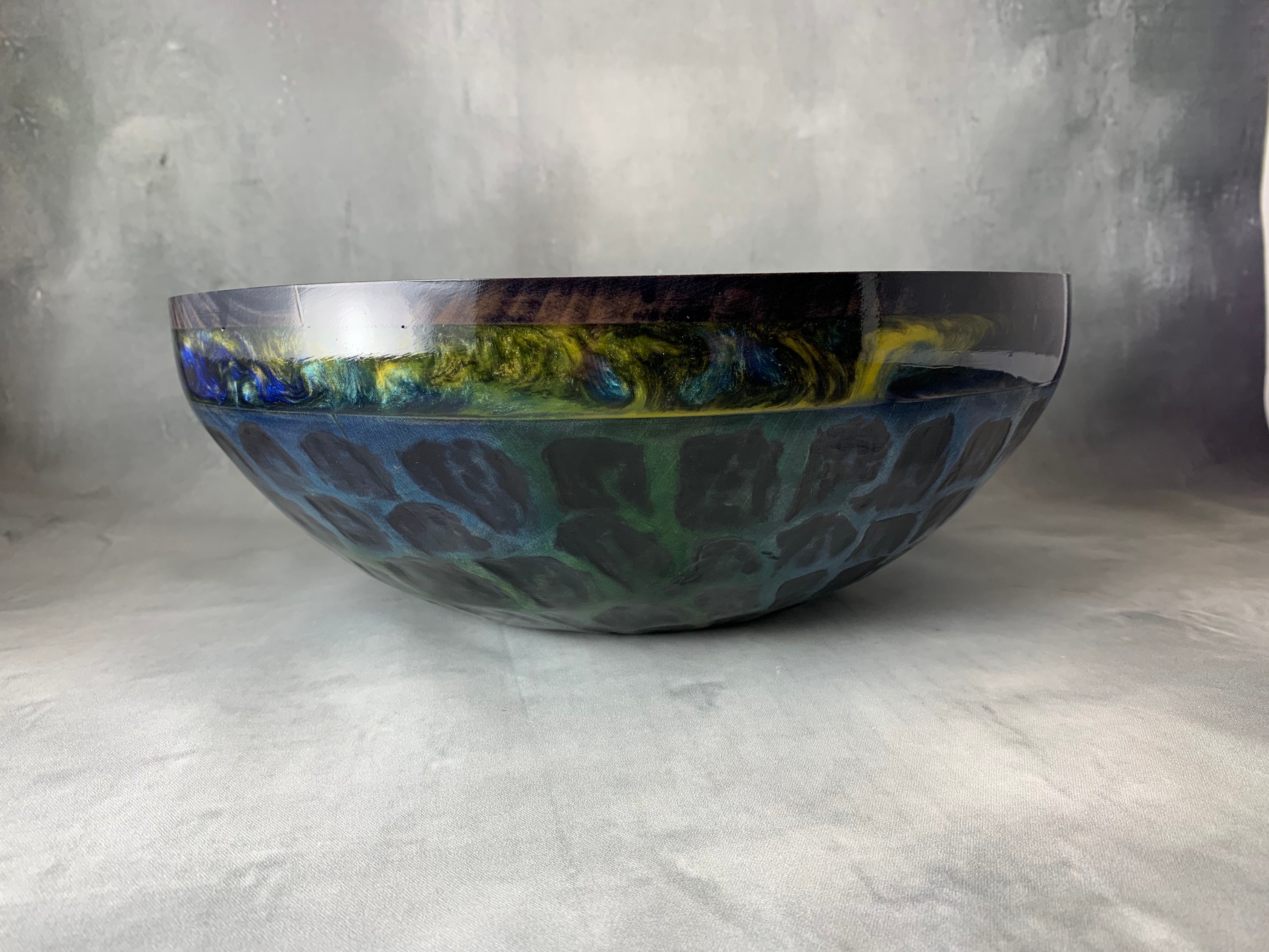 Carved and dyed wood bowl with epoxy rim | Etsy