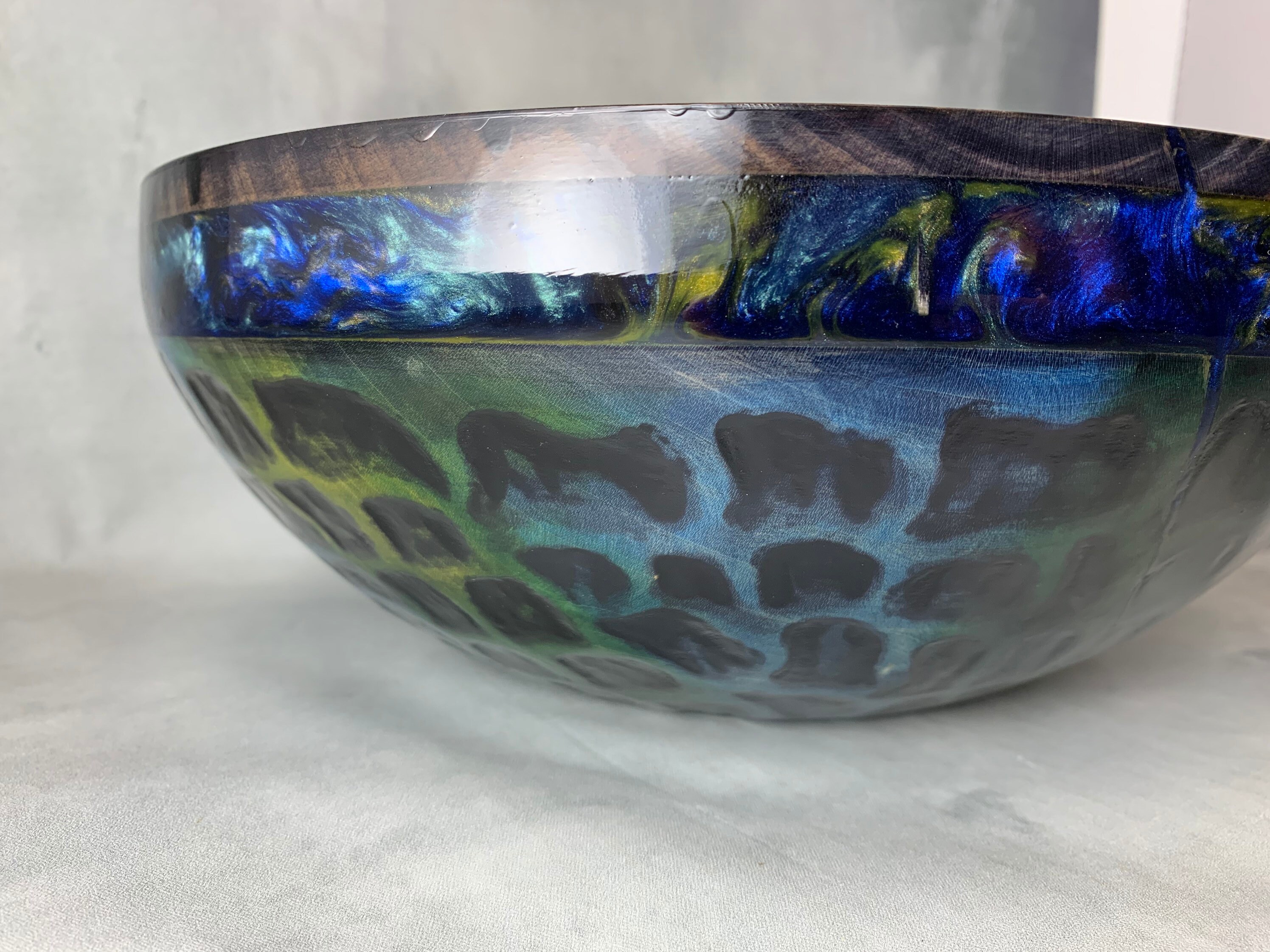 Carved and dyed wood bowl with epoxy rim | Etsy