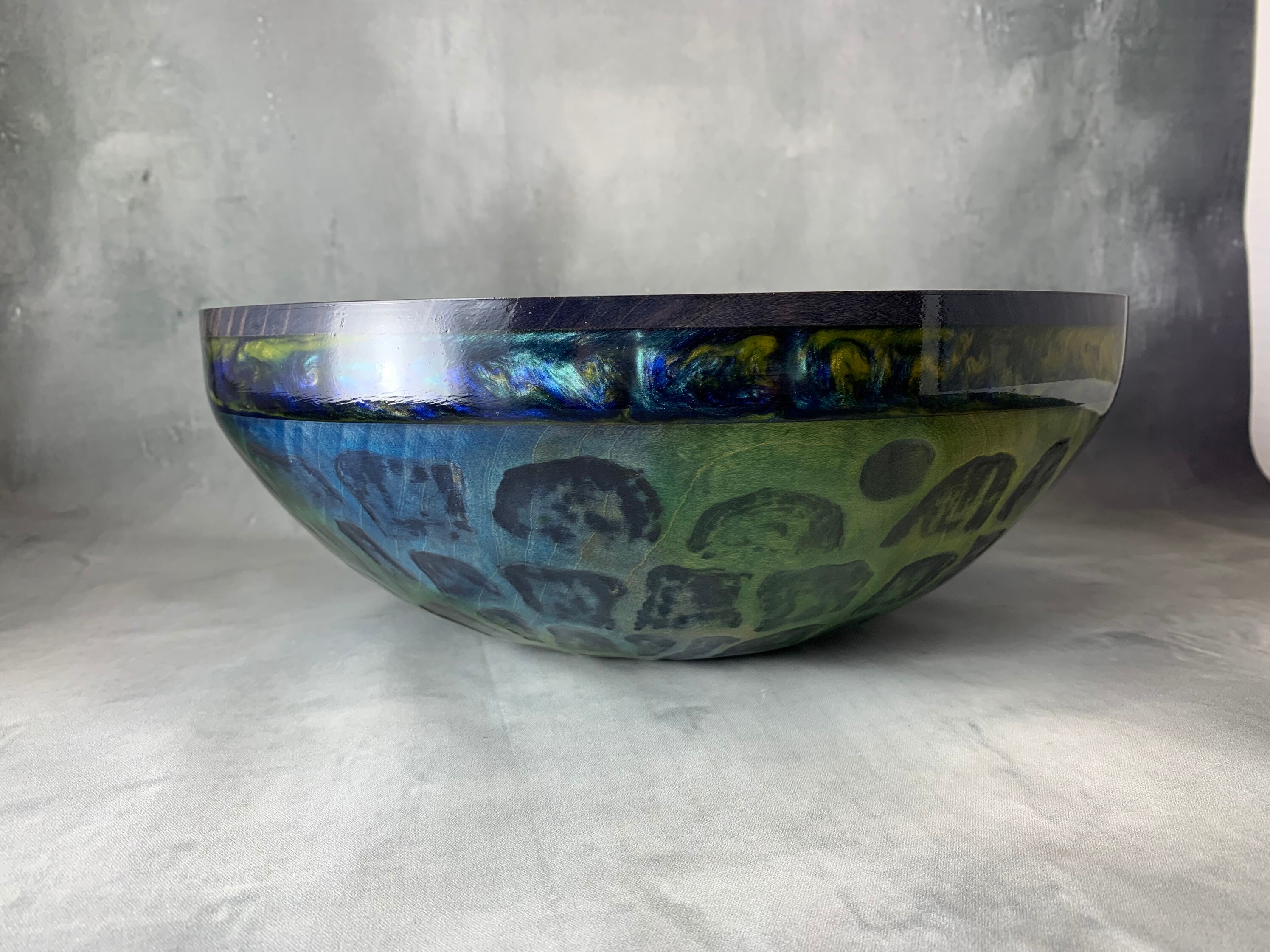 Carved and dyed wood bowl with epoxy rim | Etsy