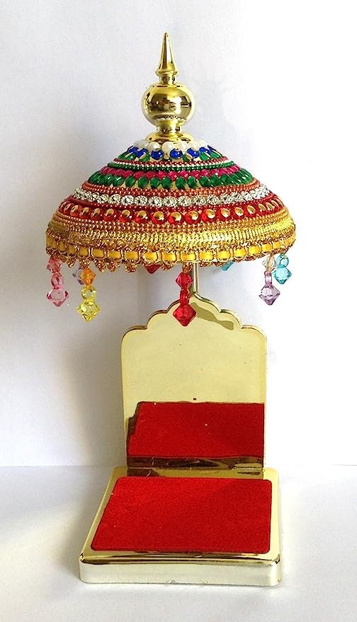 Microfiber Diamond Studded Gold Hindu Religious Umbrella Chattar for ...