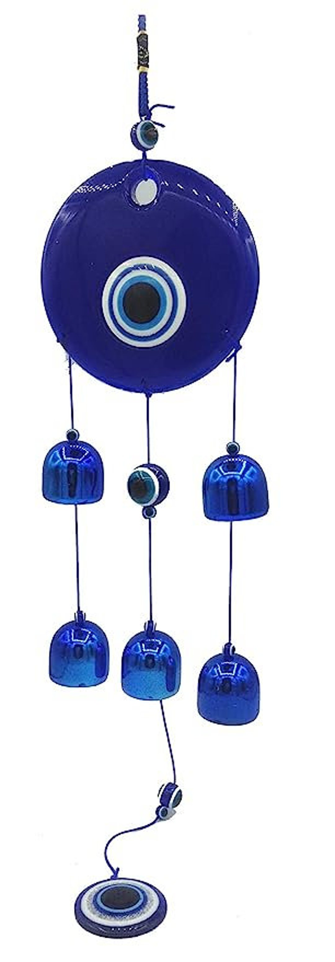 Handmade Feng Shui Vastu Evil Eye Hanging Wind Chime With 5 Metal Bells ...