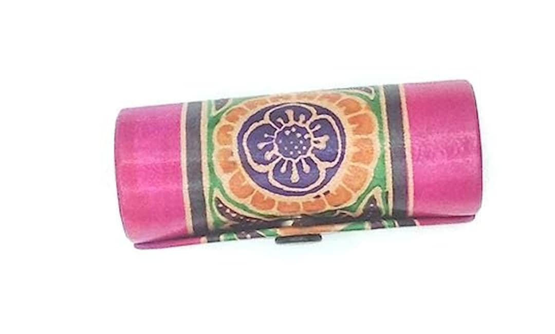 Leather Lipstick Case Holder With Mirror, Traditional Floral Design ...