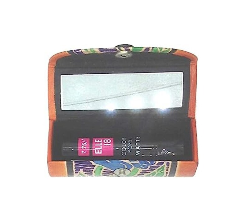 Leather Lipstick Case Holder With Mirror, Traditional Floral Design ...