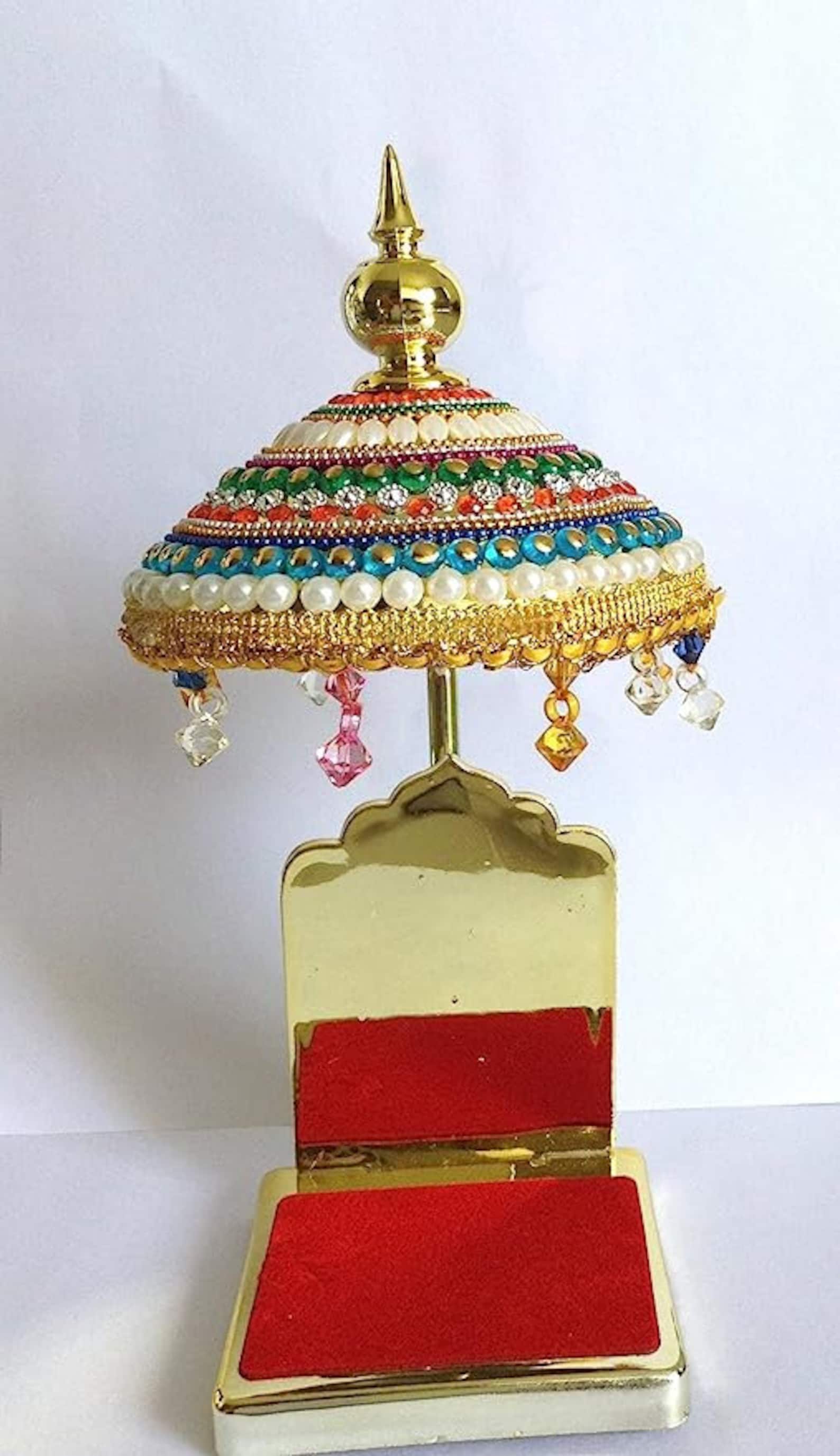 Microfiber Diamond Studded Gold Hindu Religious Umbrella Chattar for ...