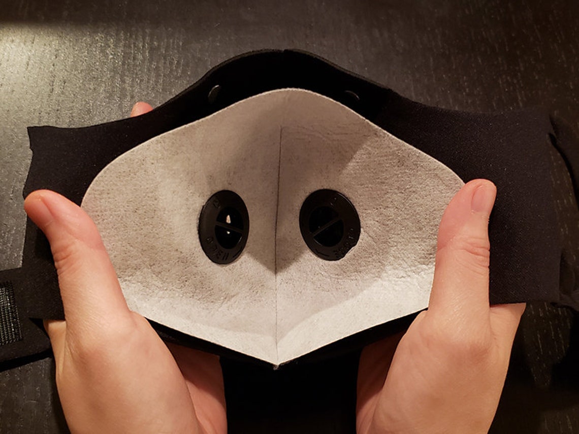 Solid Black Neoprene Mask W/ PM 2.5 Filter, Reusable, Easy Breathing ...