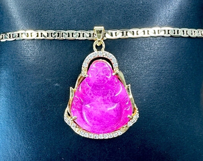 Pink Jade Buddha Necklace, Gold Buddha Pendant, Kwan Yin Buddha, Quan ...