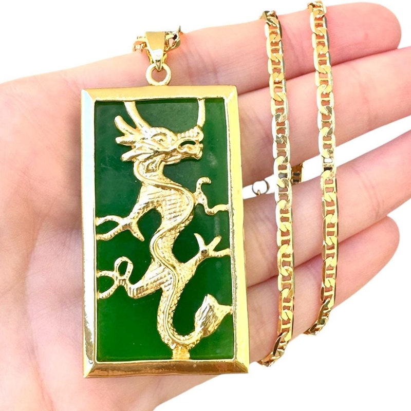 Real Gold Jade Dragon Pendant - Etsy