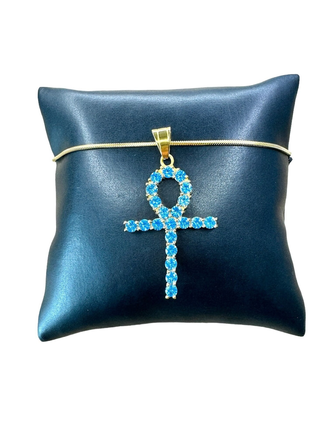 Iced Out Ankh, Diamond CZ Ankh, Blue Ankh Pendant, Gold Ankh Necklace ...