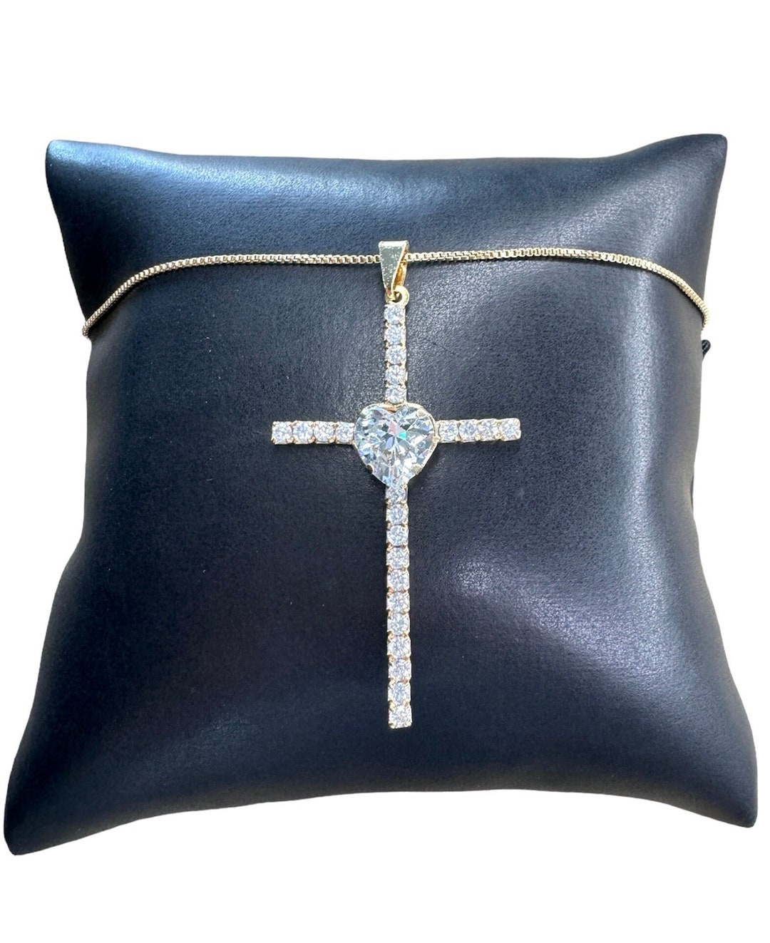 CZ Cross With Heart Necklace, Heart Cross Necklace Gold Filled, Diamond ...