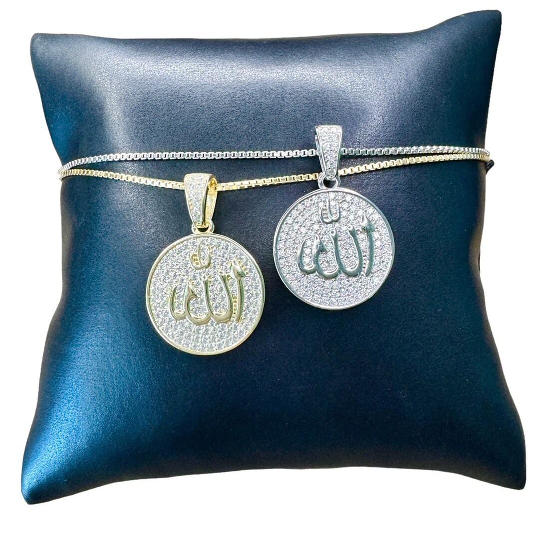 CZ Allah Medallion, Allah Necklace Gold 925 Silver, Allah Pendant ...