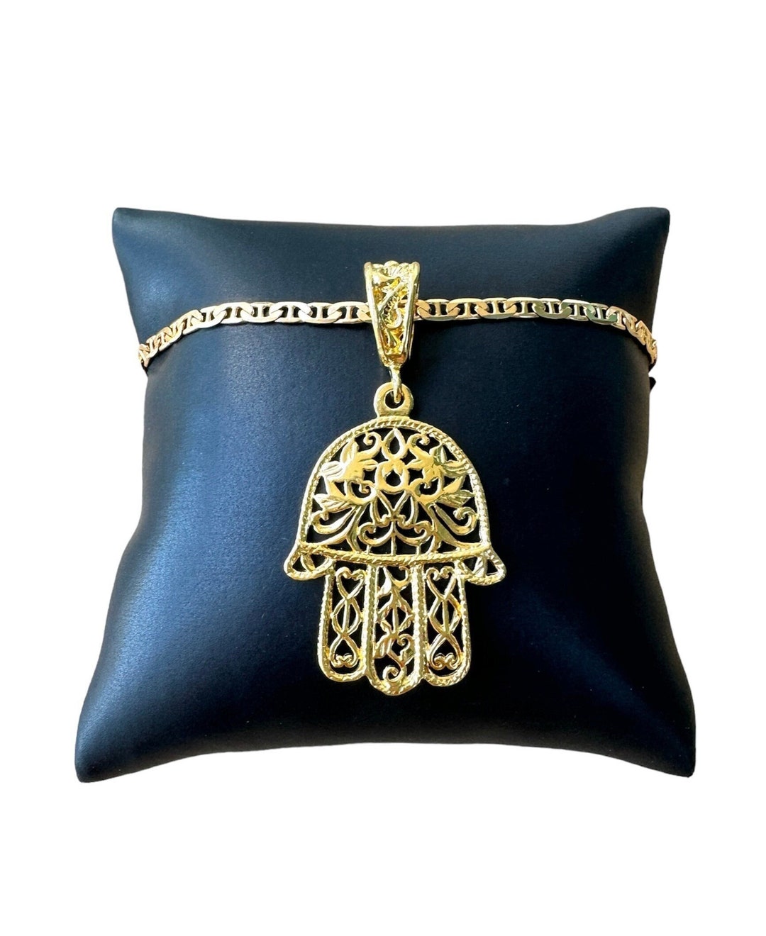 Gold Filled Filigree Hamsa Necklace, Big Hamsa Hand Pendant, Hand of ...