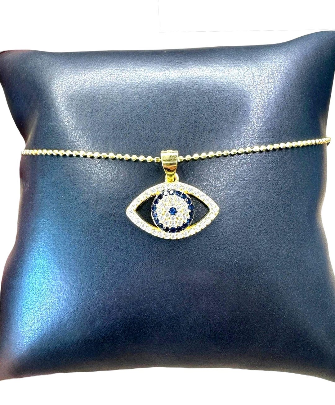 Gold Blue Evil Eye Necklace, Sterling Silver Nazar Protection, Good ...