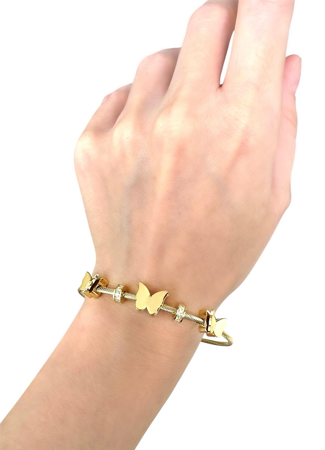 Butterfly Cuff Bracelet, Gold Butterfly Bangle, Butterfly Charms Cable ...